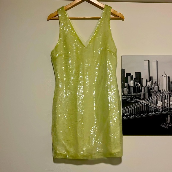 a new day | Dresses | Lime Green Sequin Mini Dress Perfect For Any ...